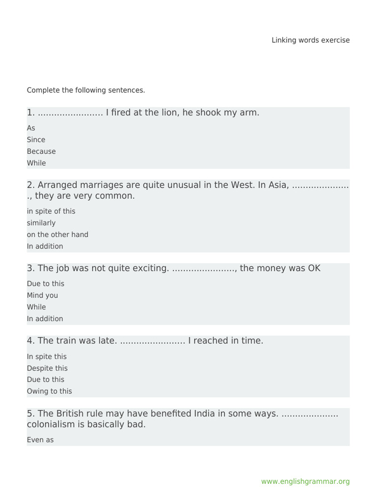 Linking words exercise | PDF | Justice | Crime & Violence