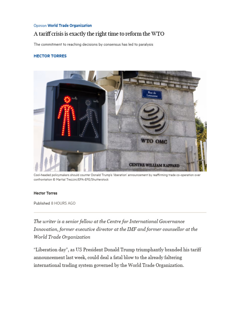 A Tariff Crisis Is Exactly The Right Time To Reform The WTO | PDF | World Trade Organization ...