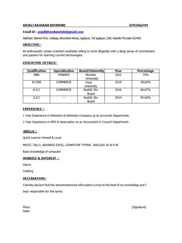 Anjali Resume Updated (1) 2 | PDF