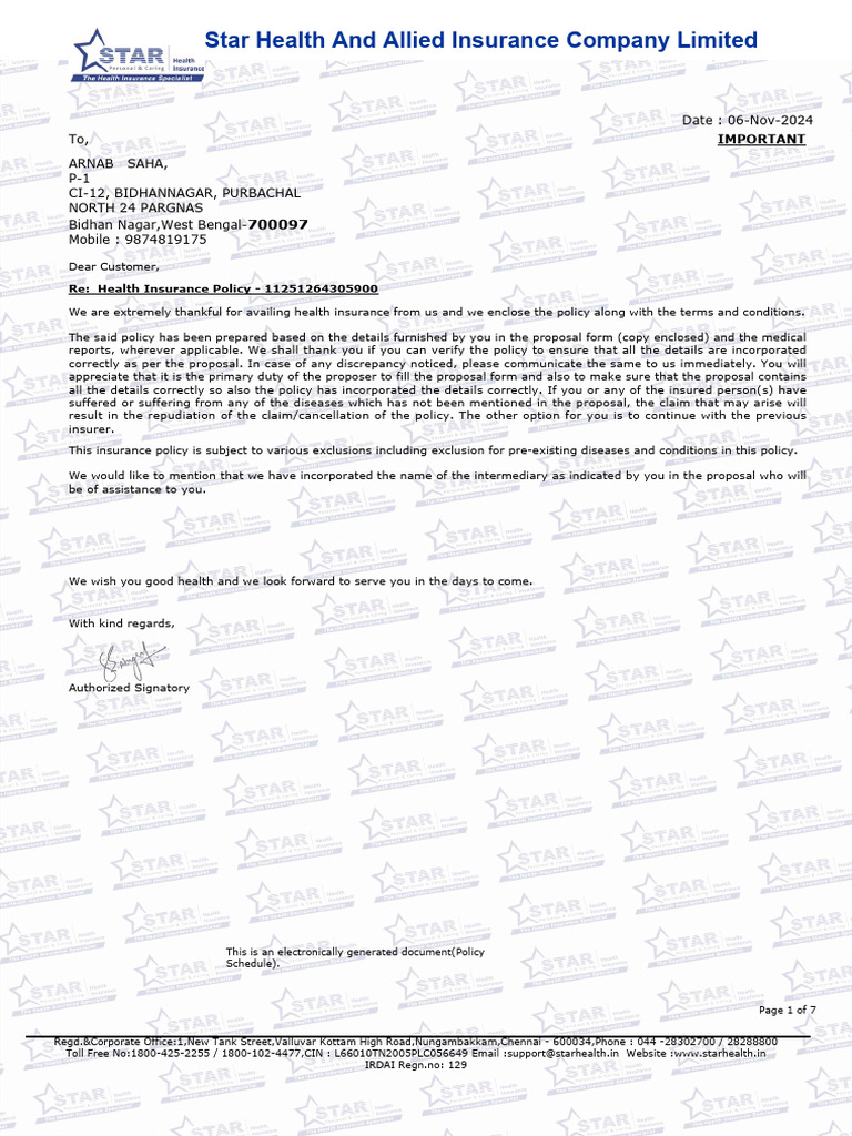 DS Policy Schedule 11251264305900 V1.0 | PDF | Hospital | Insurance