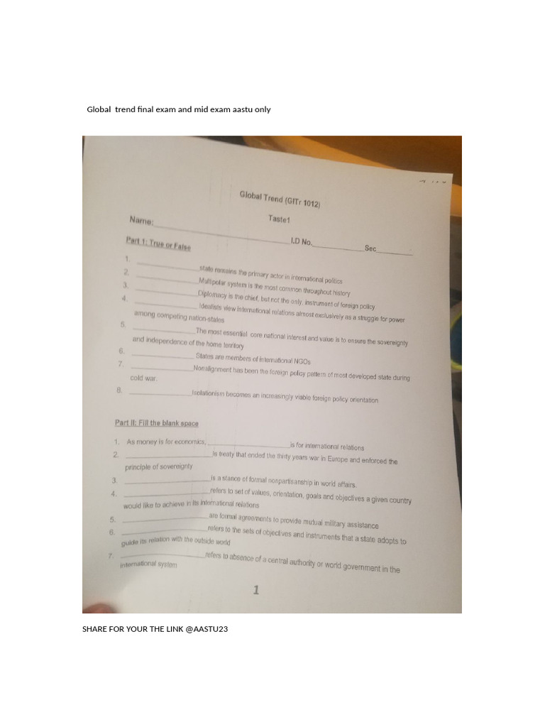 Global Trend Final Exam and Mid Exam Aastu Docx - Docx2 | PDF