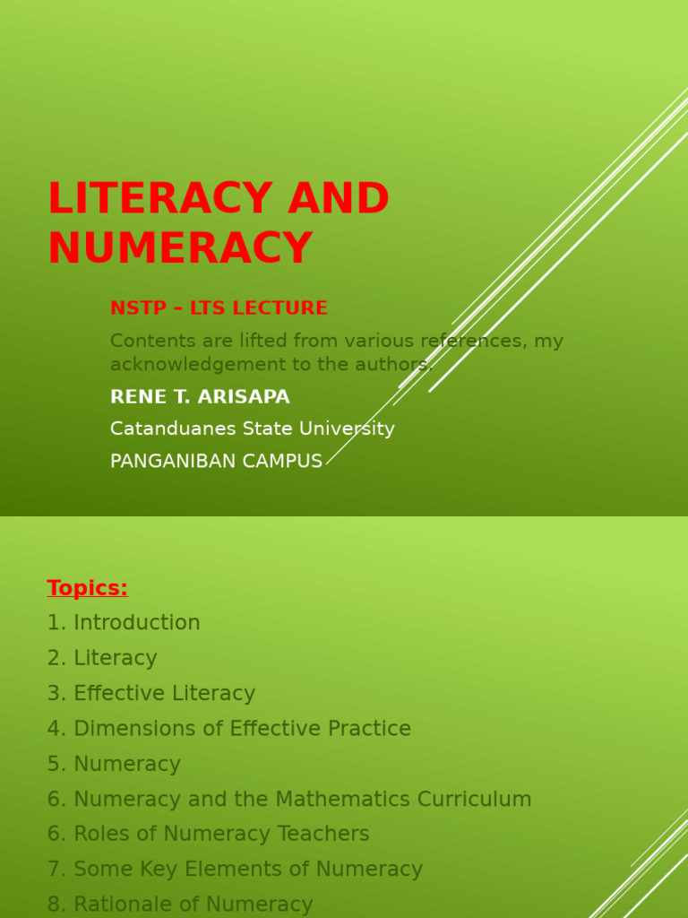 NSTP 2 Literacy and Numeracy | PDF | Literacy | Learning