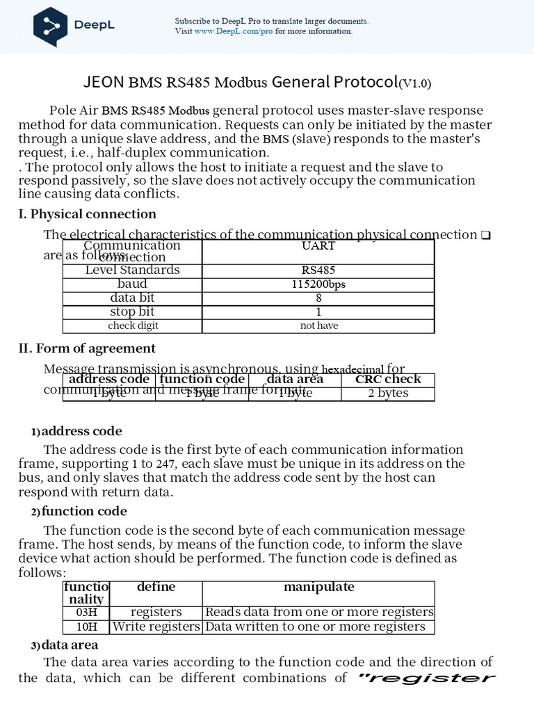 BMS - rs485.Modbus.V1.0.en 1 | PDF | Electronics | Computing
