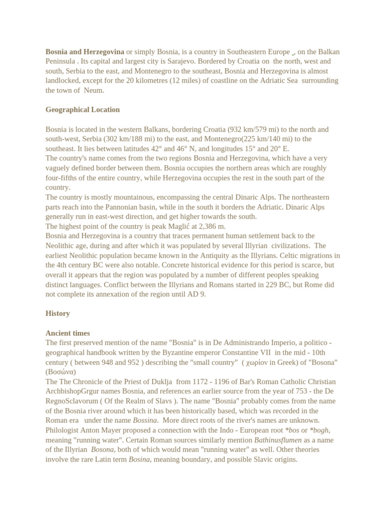 Overview of Bosnia and Herzegovina History | PDF | Bosnia And ...