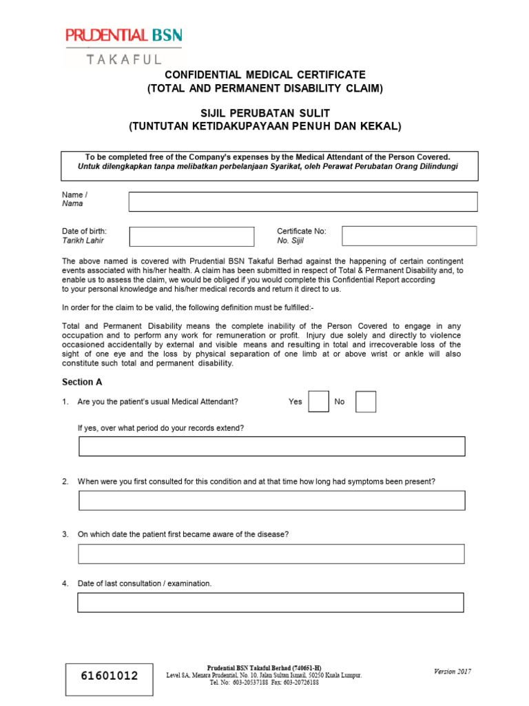 Confidential Medical Total Permanent and Disability | PDF | Physical ...