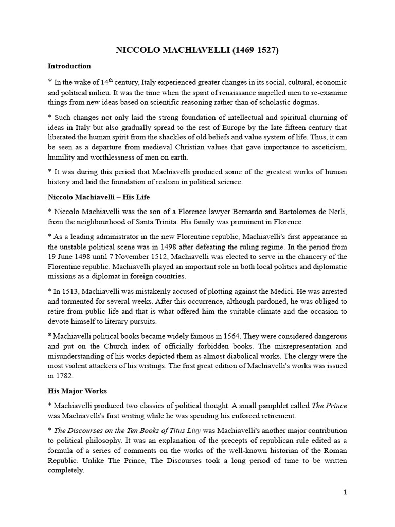 machiavelli notes | PDF | The Prince | Niccolò Machiavelli