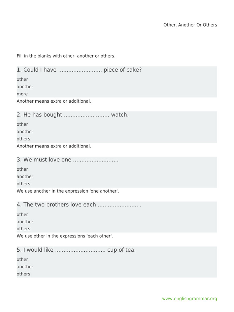 Other, Another or Others | PDF | Plural | Noun