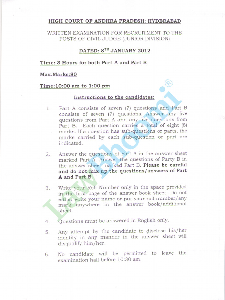 2012 Andhra Civil Judge Mains Exam_watermark | PDF