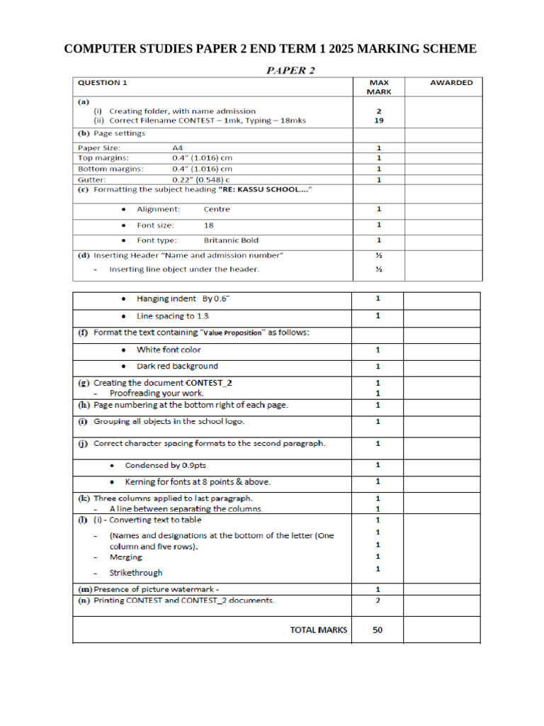 2025 Computer Studies Paper 2 Marking Scheme | PDF
