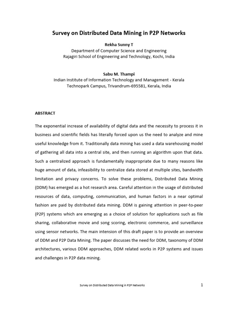 Survay On Distributed DataMining in P2P Networks | PDF | Peer To Peer | Cluster Analysis