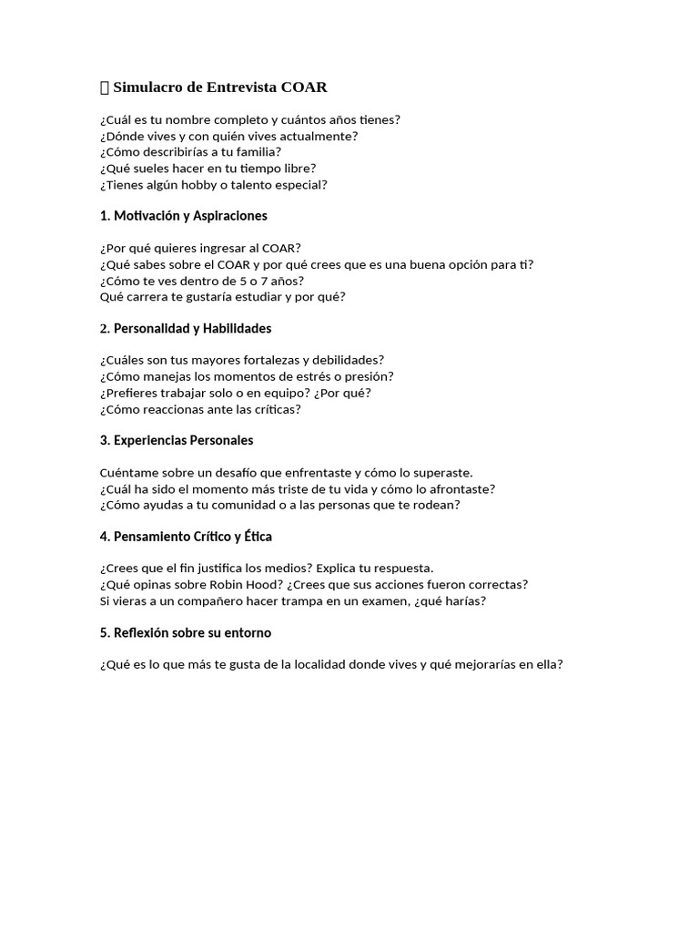? Simulacro de Entrevista COAR | PDF