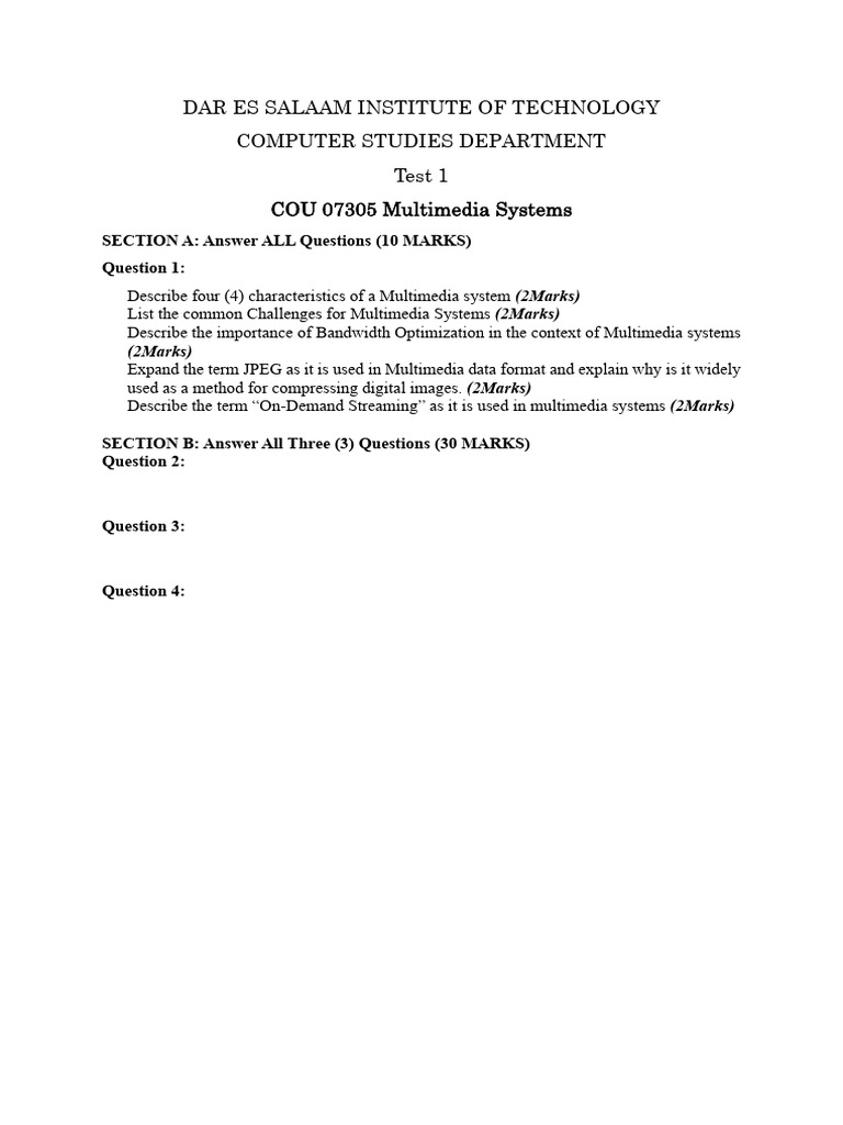 Multimedia Systems Test 1 | PDF