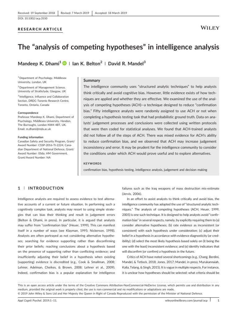 Evaluating Analysis of Competing Hypotheses | PDF | Hypothesis | Intelligence Analysis