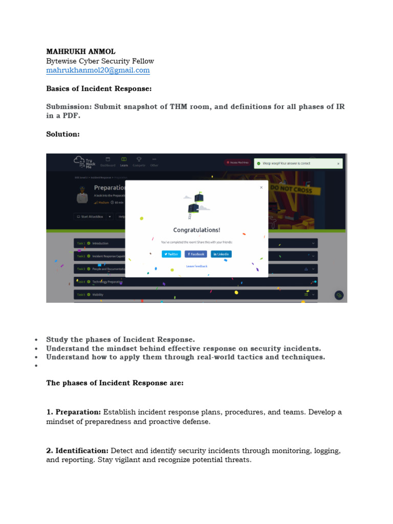 MAHRUKH ANMOL - Basics of Incident Response | PDF