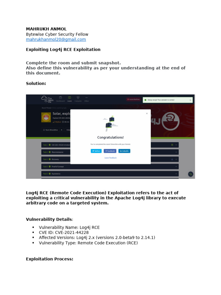 MAHRUKH ANMOL - Exploiting Log4j RCE | PDF
