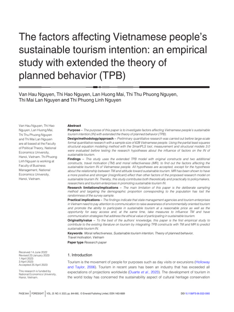 Nguyen Et Al 2023 Sust Tour TPB Scale | PDF | Cronbach's Alpha | Survey ...