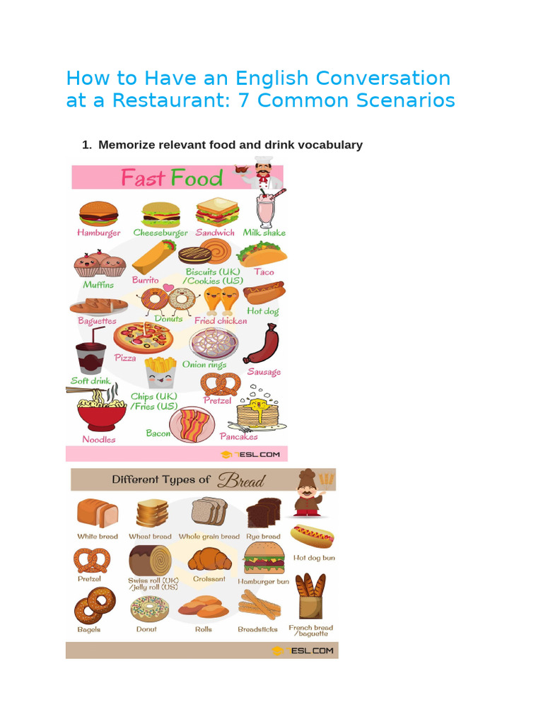 Food Vocabulary and Restaurant Conversation | PDF | Waiting Staff | Menu