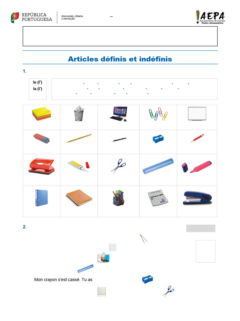 Fiche pédagogique : Articles définis et indéfinis | PDF
