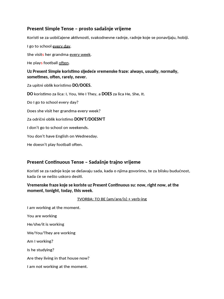 Present Simple and Continuous, Past Simple and Continuous, Will, Going To | PDF