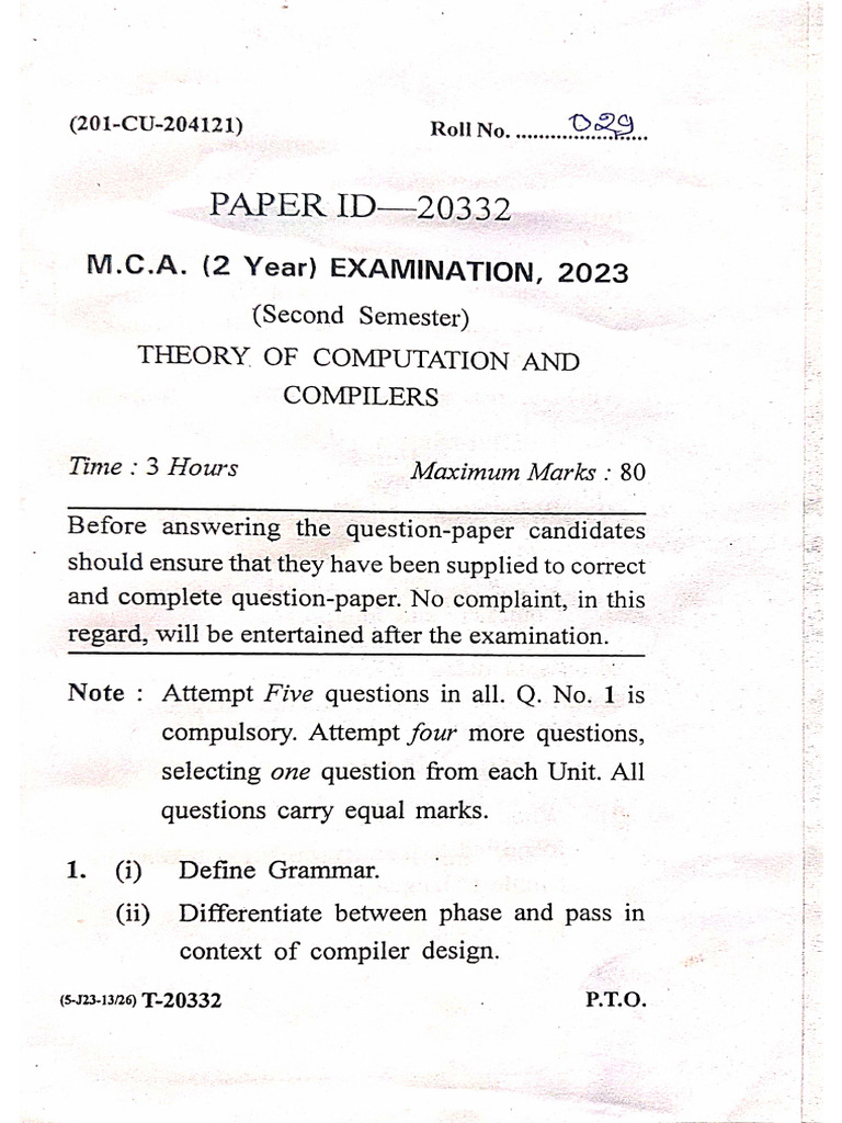 MCA (2nd Sem) Question Papers | PDF