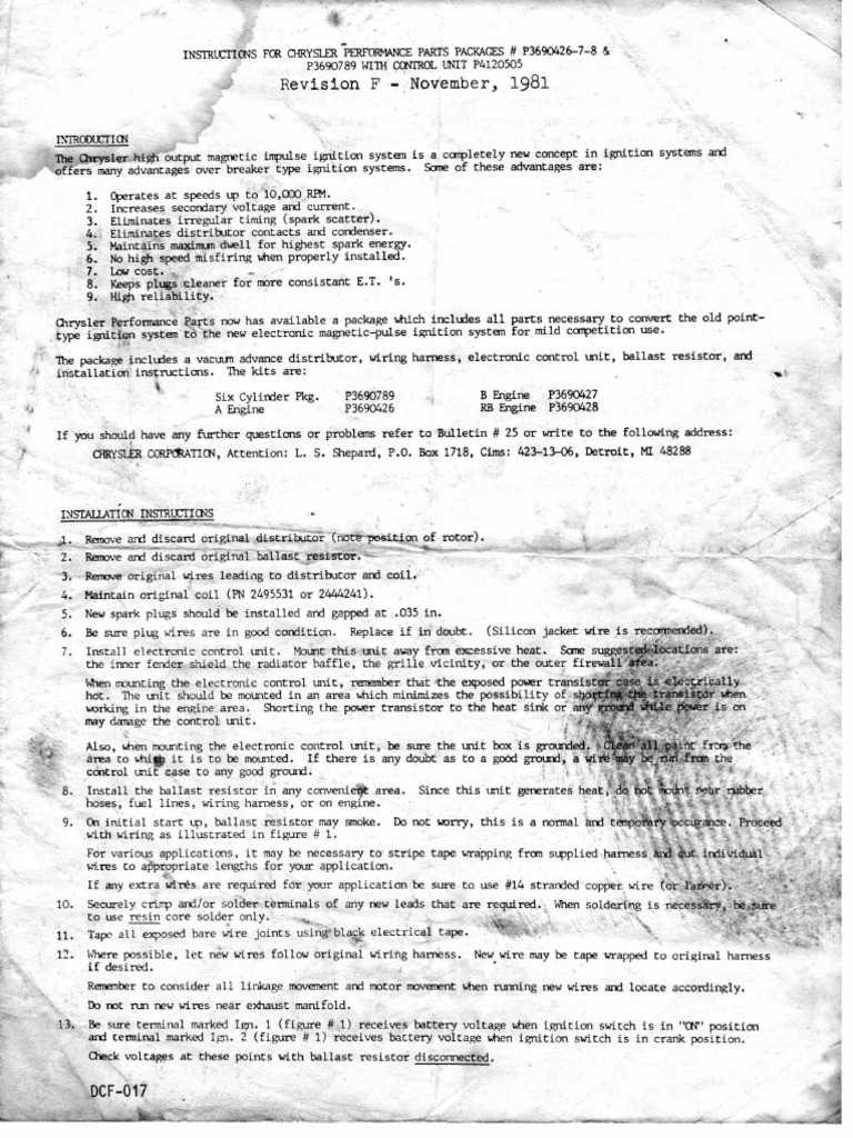 Direct Connection DCF-017 Electronic Ign Conv | PDF