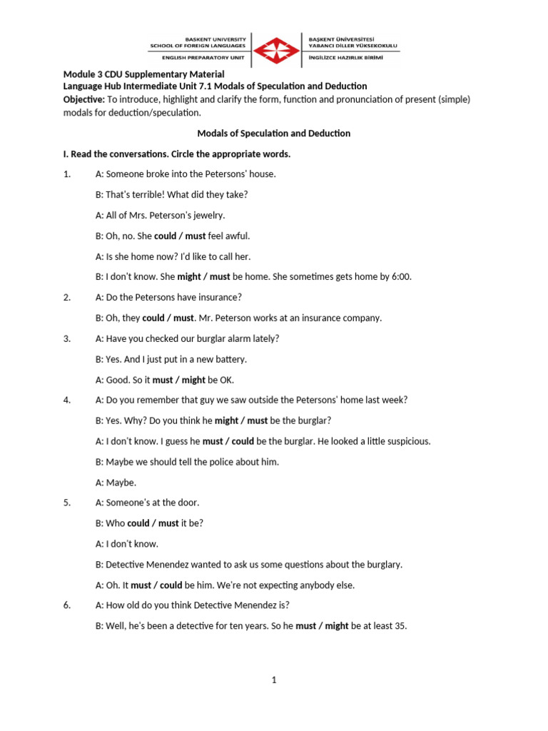 Language Hub 7.1 Modals of Speculation and Deduction | PDF