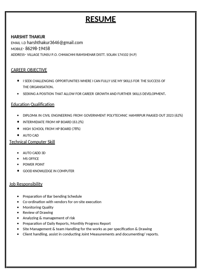 RESUME HARSHIT | PDF