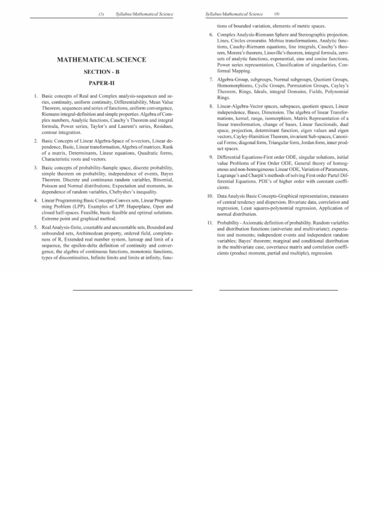 Mathematical Sciences Syllabus | PDF | Probability Distribution | Variance