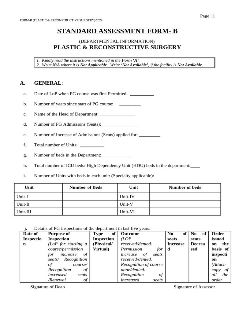 Plastic Surgery Department Assessment 2024 | PDF | Plastic Surgery ...