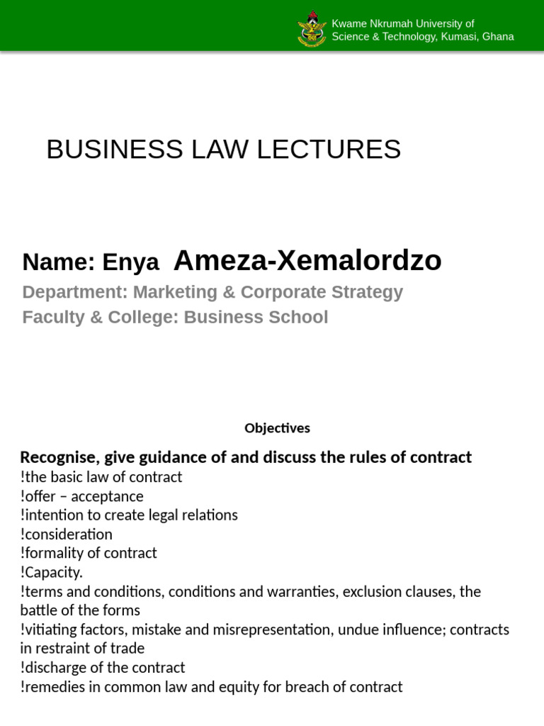 Introductory Lecture 2 - Contract Law | PDF | Offer And Acceptance | Misrepresentation