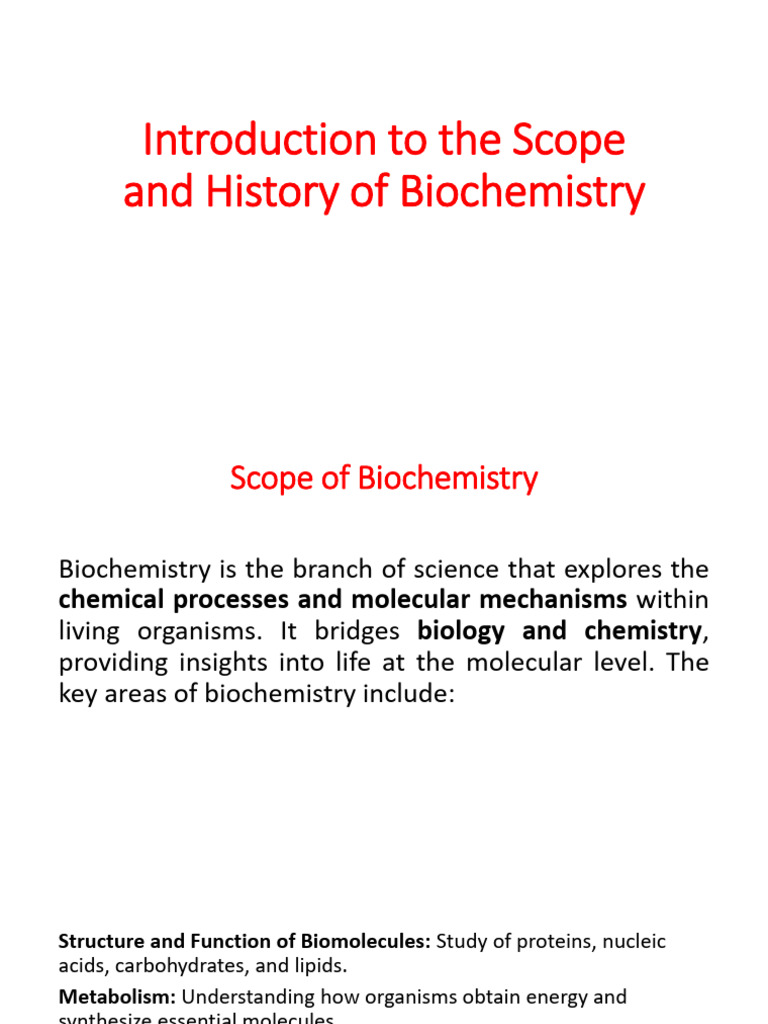 Scope and History of Biochemistry PDF | PDF | Cell (Biology) | Biochemistry