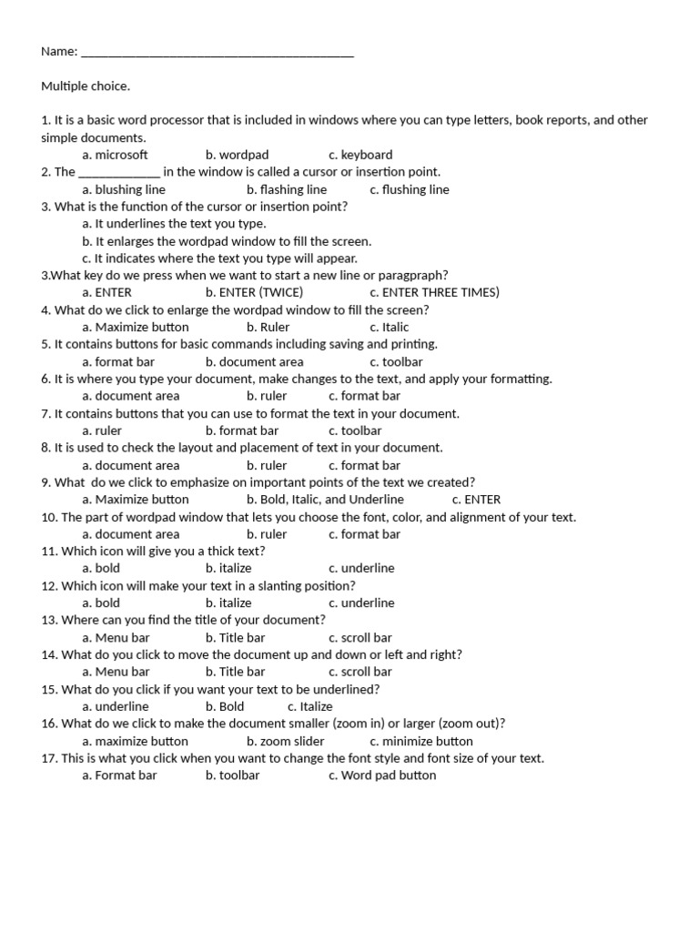 Computer Exam On Wordpad | PDF | Window (Computing) | System Software