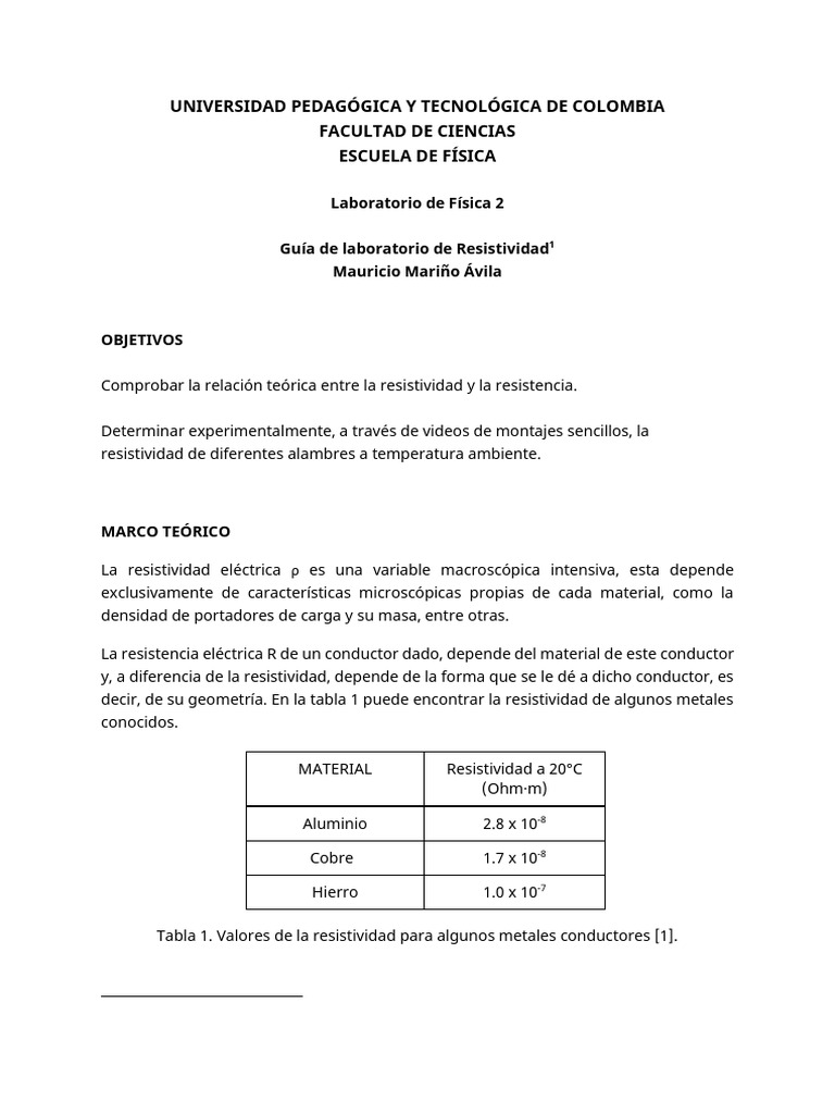 Guía Resistividad | PDF | Resistividad Eléctrica y Conductividad ...