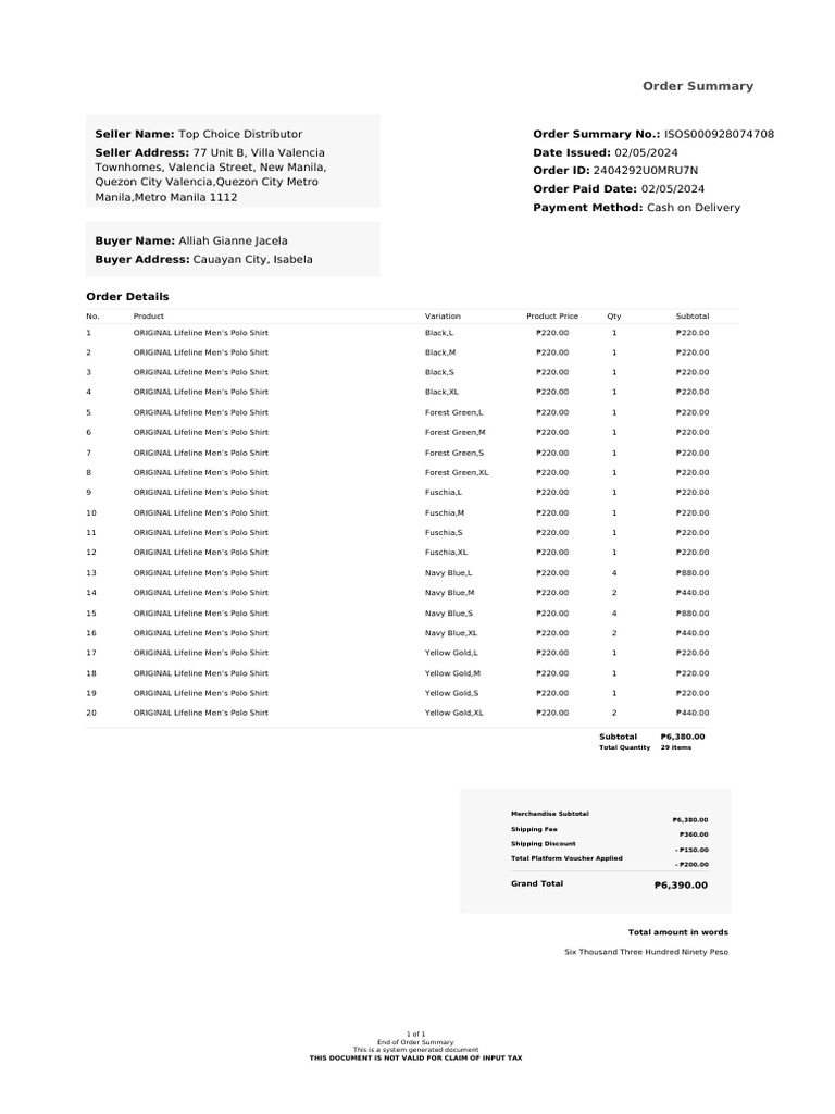 Order Summary | PDF