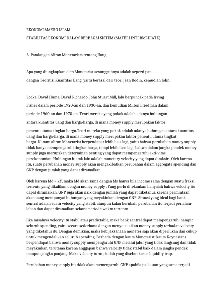 Stabilitas Ekonomi Dalam Berbagai Sistem (Materi Intermediate) | PDF