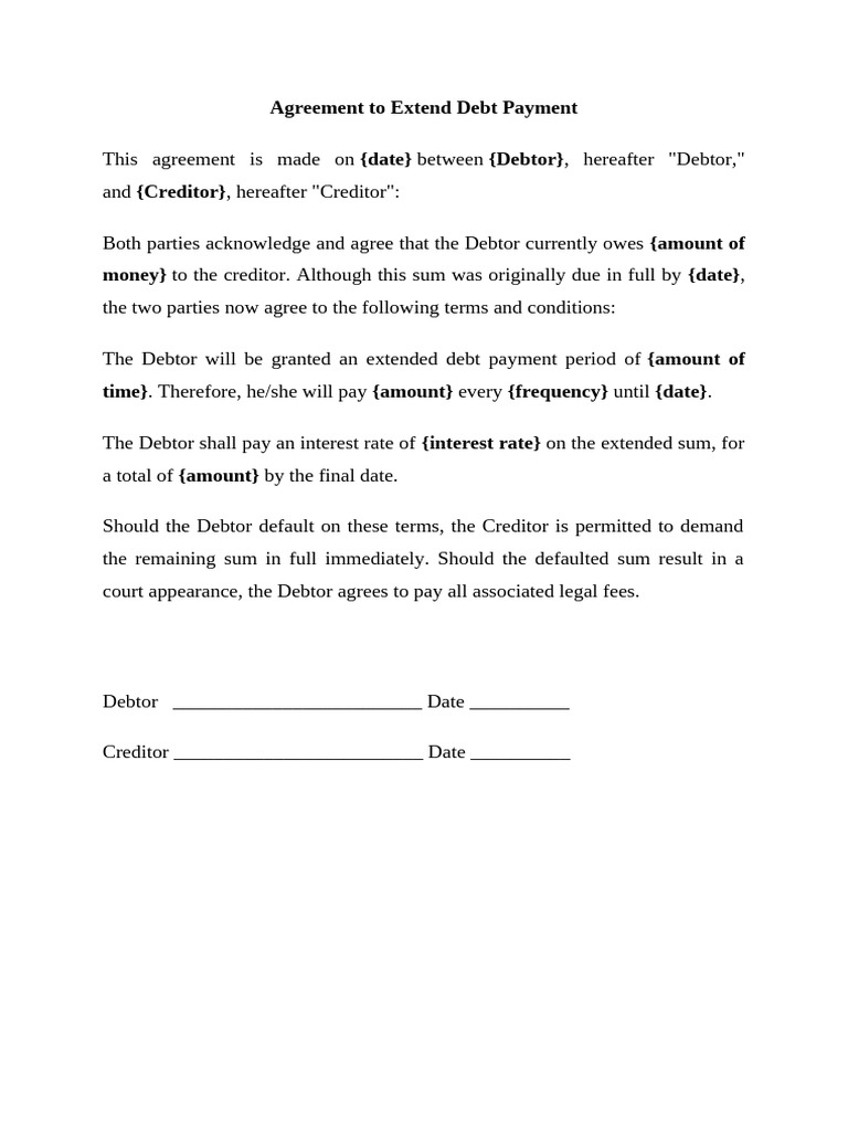 Agreement To Extend Debt Payment | PDF