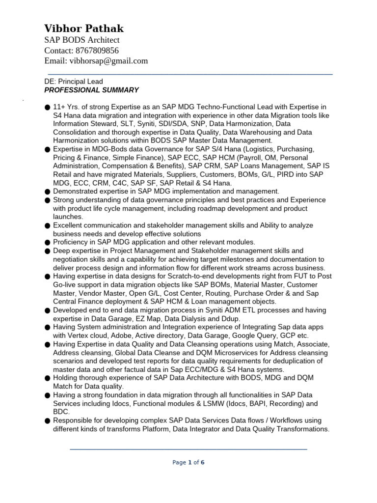 Updated - Resume - Vibhor Pathak - MDG - Manager | PDF | Data Quality | Information Technology