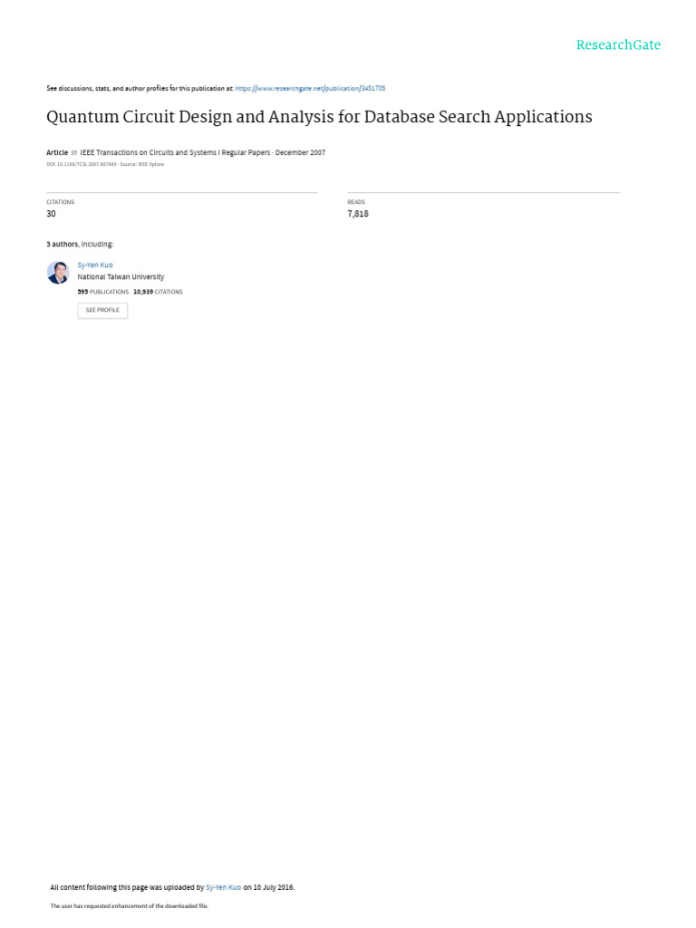 Quantum Circuit Design and Analysis For Database S | PDF | Quantum Computing | Boolean Algebra
