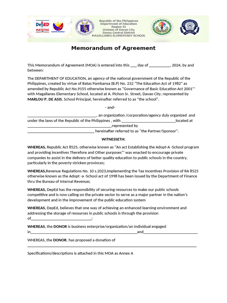 BE - Memorandum of Agreement | PDF | Specification (Technical Standard) | Taxes