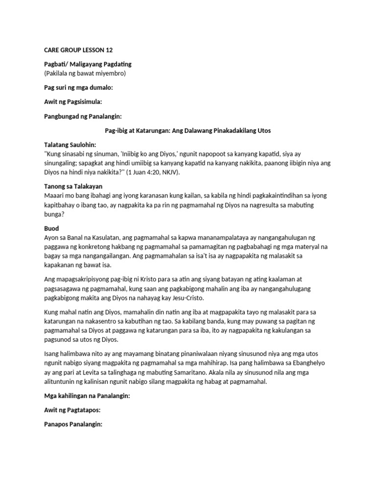 Care Group Lesson 12 Tagalog | PDF