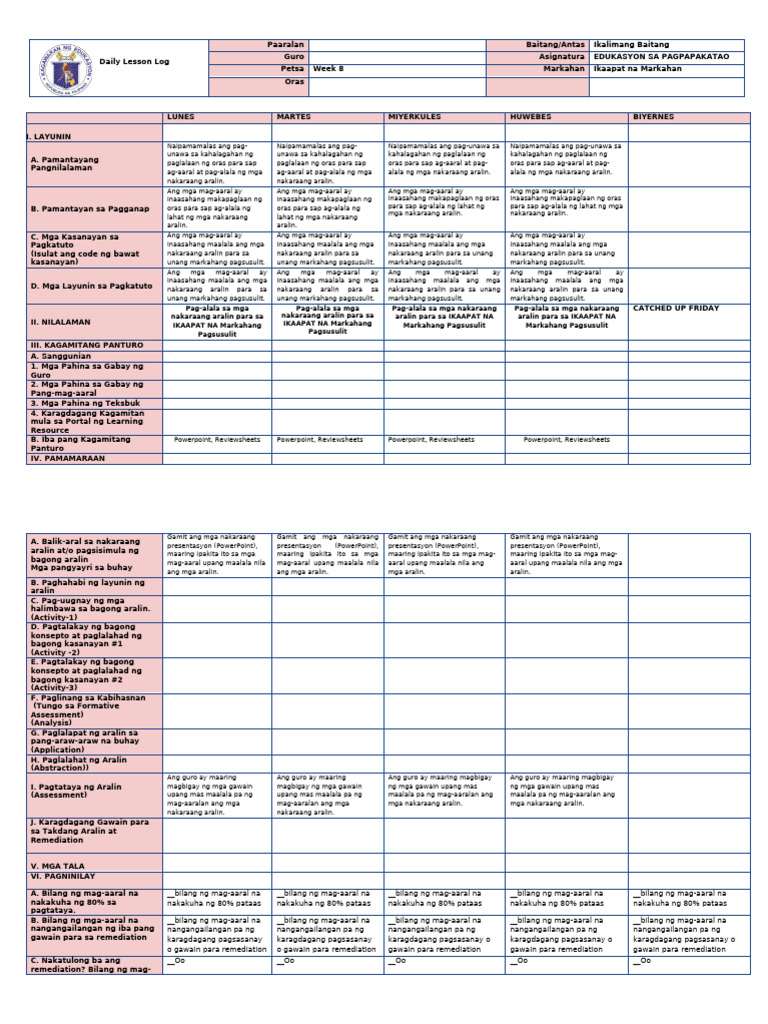 DLL Week 8-q4 Esp 5 | PDF