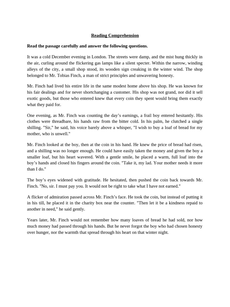 Reading Comprehension Worksheet | PDF