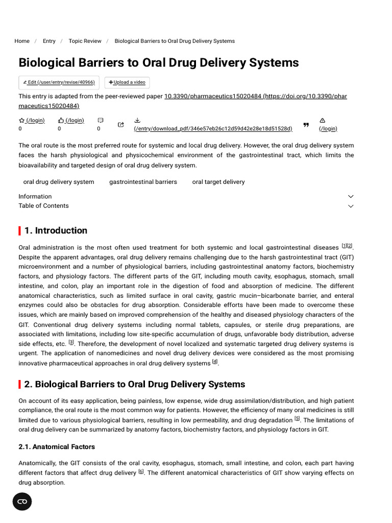 Biological Barriers To Oral Drug Delivery Systems - Encyclopedia MDPI ...