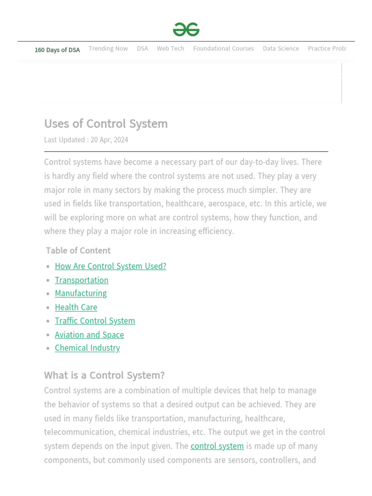 How Are Control Systems Used_ _ Uses of Control System | PDF | Traffic ...