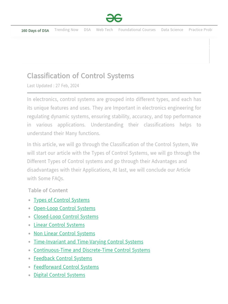 Classification of Control Systems - GeeksforGeeks | PDF | Control Theory | Feedback