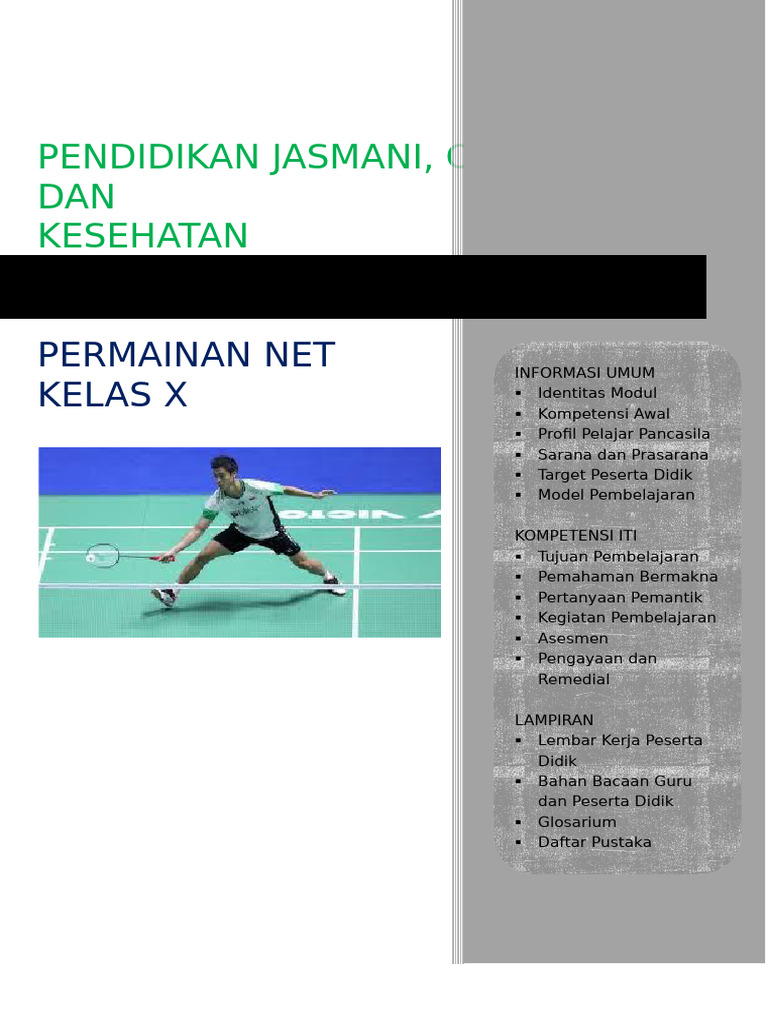 Modul Ajar Bulu Tangkis Kelas X | PDF