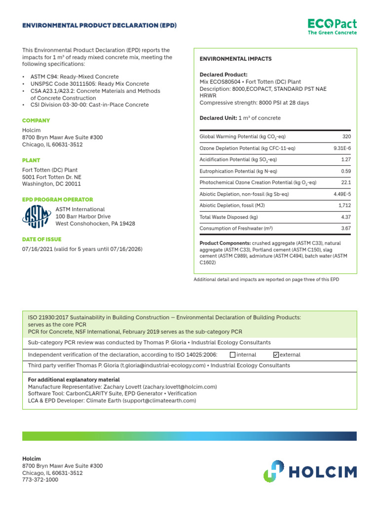 Holcim ECOPact EPD v2 | PDF | Life Cycle Assessment | Concrete
