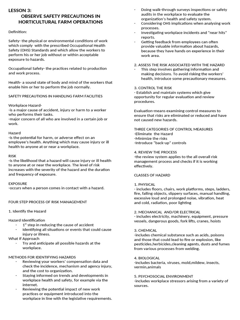 Safety Precautions in Horticulture | PDF | Occupational Safety And ...
