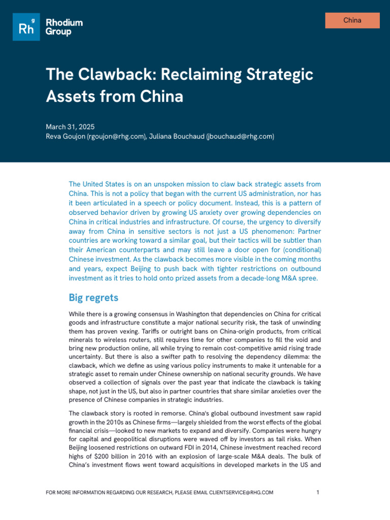 The Clawback Reclaiming Strategic Assets From China | PDF | Mergers And ...