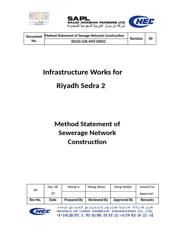 Method Statement of Sewerage Network Construction0918 | PDF | Pipe ...